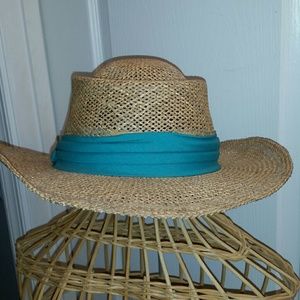 j Hats | Accessories | Straw Hat With Turquoise Accent Band | Poshmark